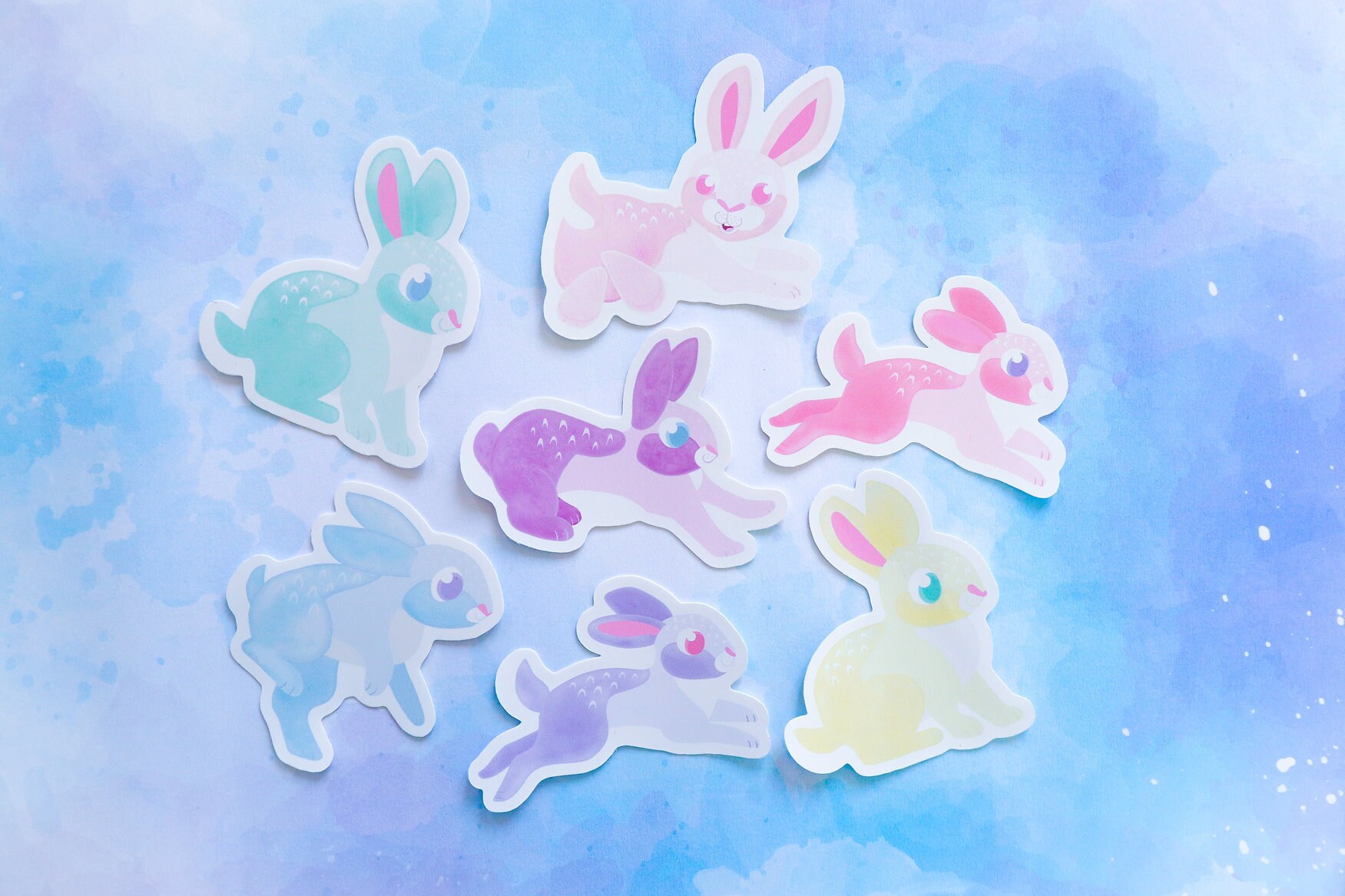 Rabbit Sticker Pack Cute Kawaii Whimsical Bunnies Pet Colourful Pastel ...