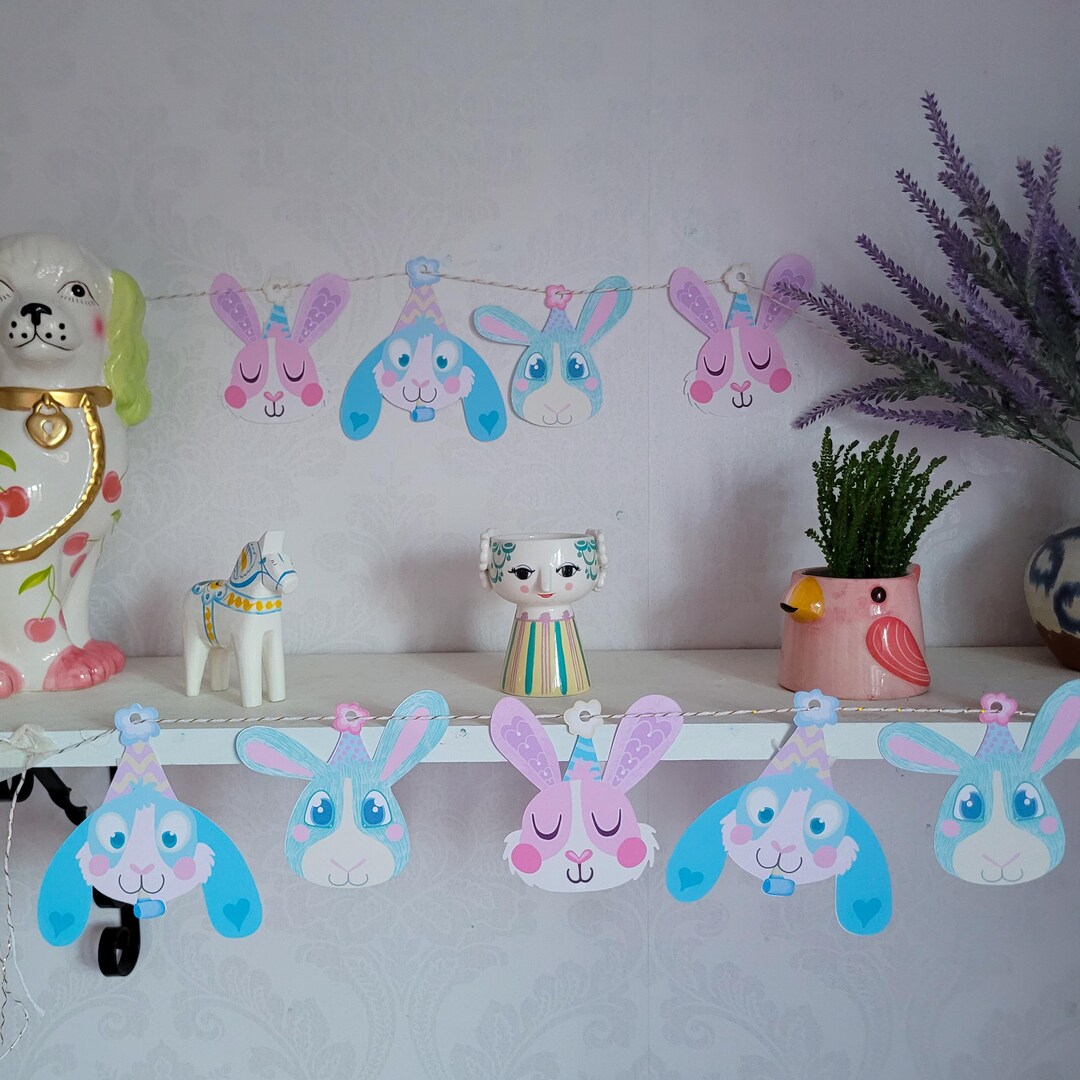 Bunting Rabbit Birthday Paper Wall Hanging Garland, Pet Bunny Rabbit ...