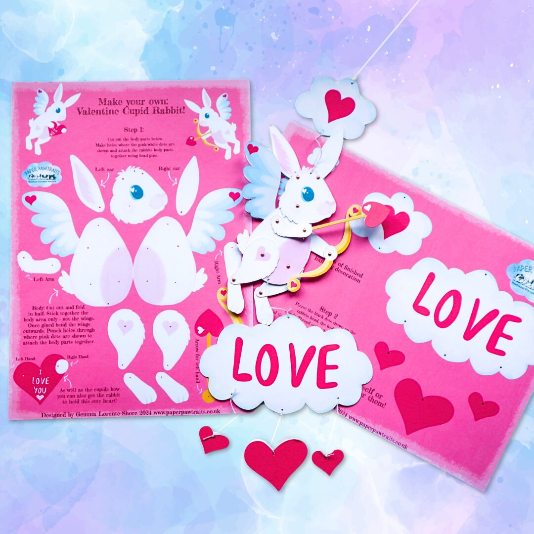 Paper Bunny DIY PRINTABLE Arts Crafts Kids Activity Cut and Glue Rabbit ...