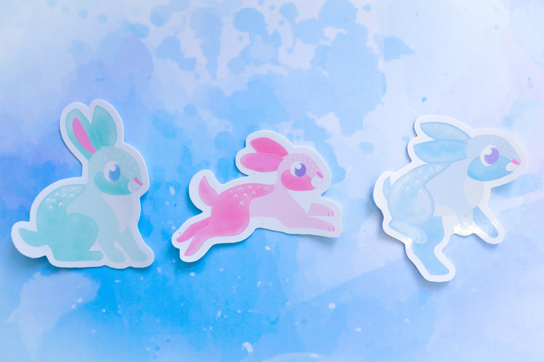 Rabbit Sticker Pack Cute Kawaii Whimsical Bunnies Pet Colourful Pastel ...