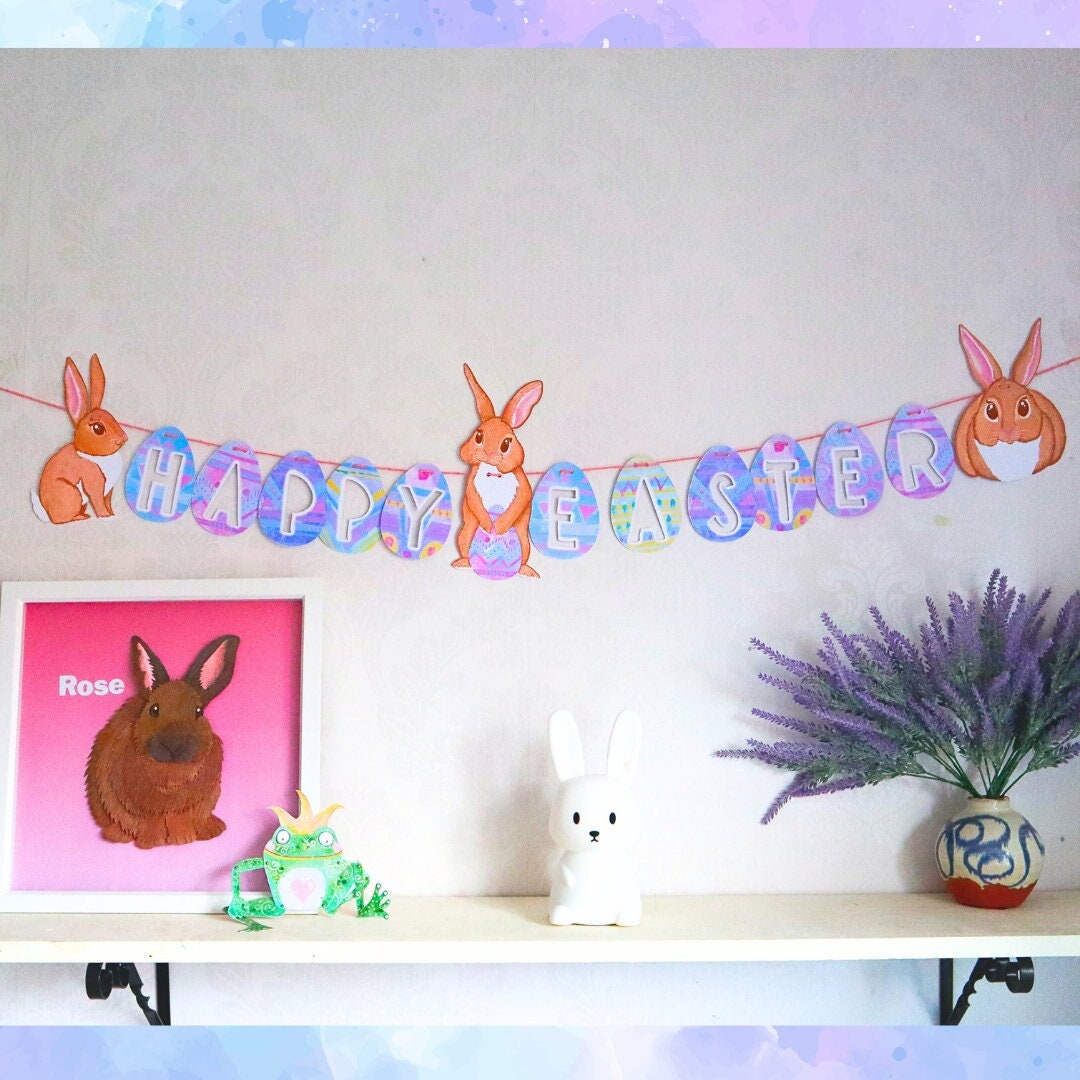 Easter Bunny Bunting Wall Hanging Rabbit Garland, Rabbit Room Gift ...