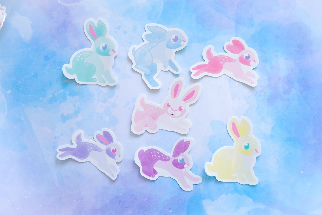 Rabbit Sticker Pack Cute Kawaii Whimsical Bunnies Pet Colourful Pastel ...