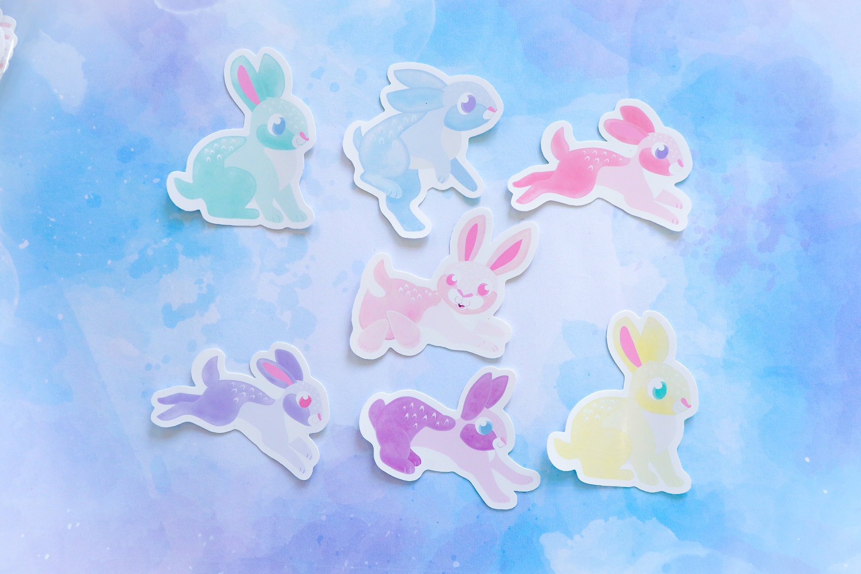 Rabbit Sticker Pack Cute Kawaii Whimsical Bunnies Pet Colourful Pastel ...