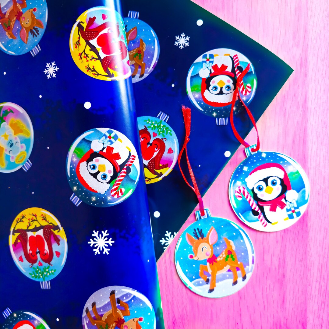 Bauble Christmas Wrapping Paper & Tags Set • Festive Holiday Animal ...