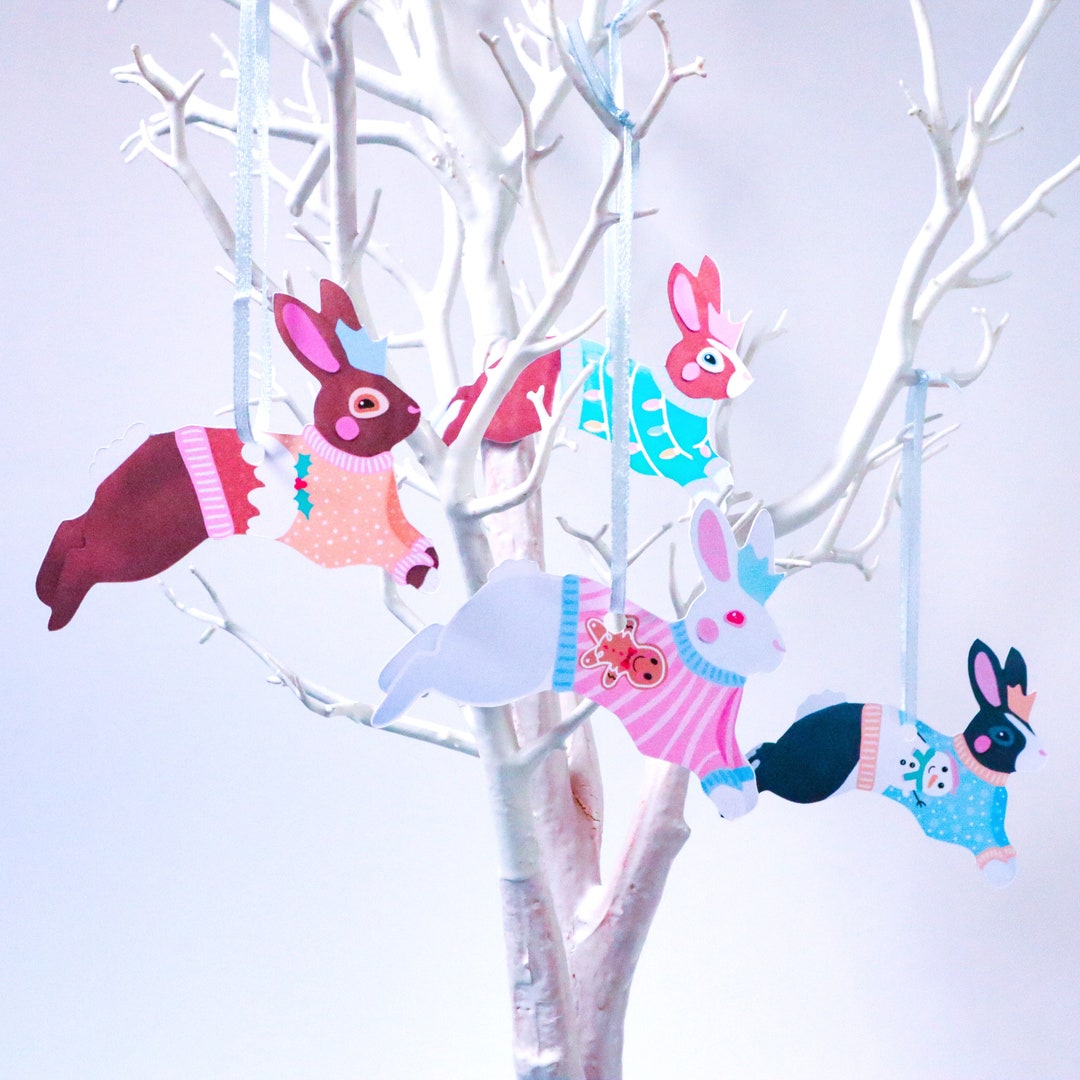 Christmas Jumper Rabbit Hanging Paper Decorations Set of Four - Etsy