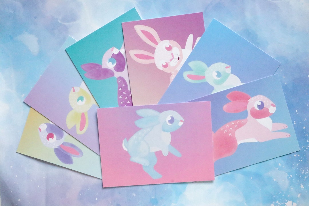 Collection of Seven Rabbit Binky Art Postcards - Perfect Gift for Any ...