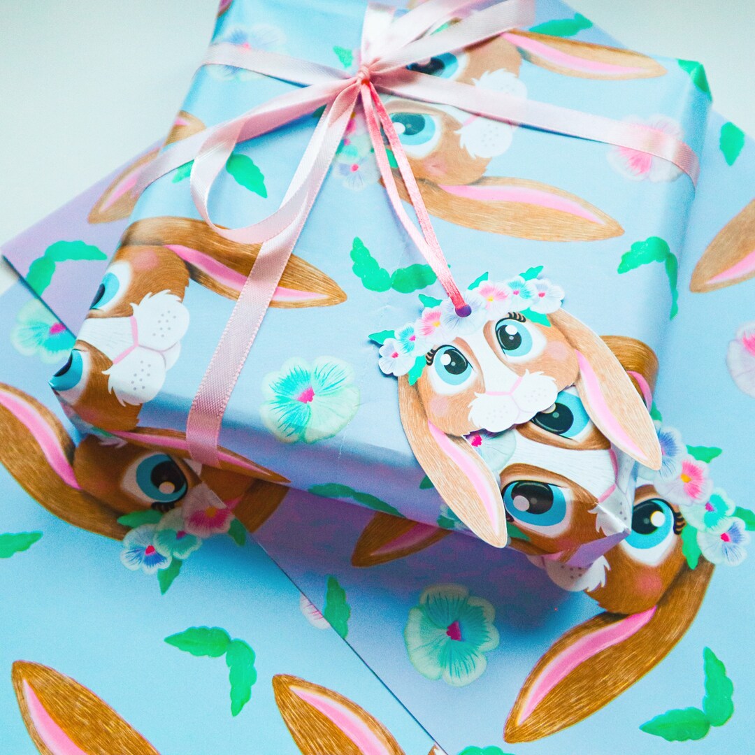 Flower Rabbit Gift Wrap Pack of 2 Sheets Wrapping Paper - Etsy