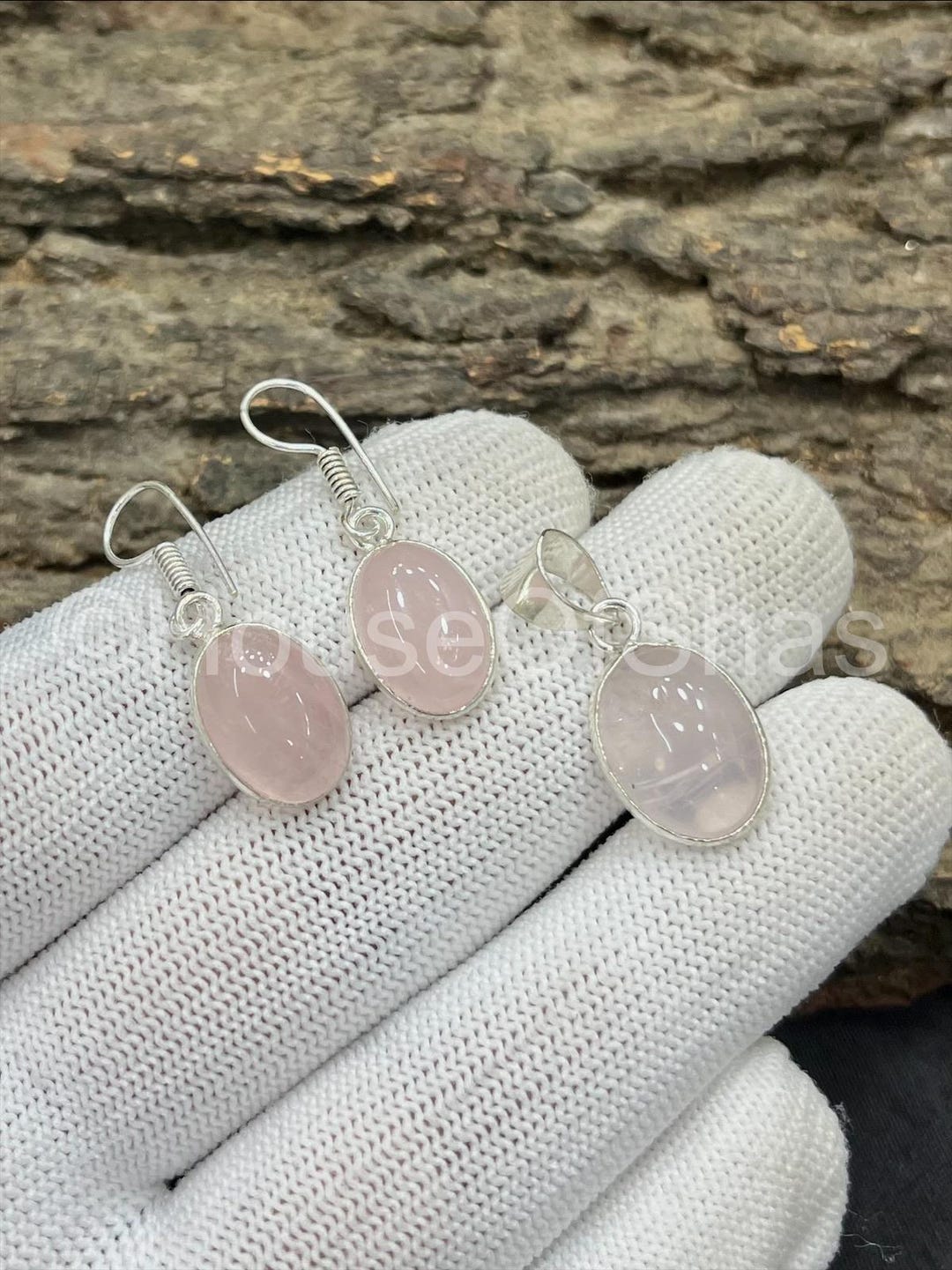 Rose Quartz Jewelry Set, 925 Sterling Silver Plating, Silver Pendant ...