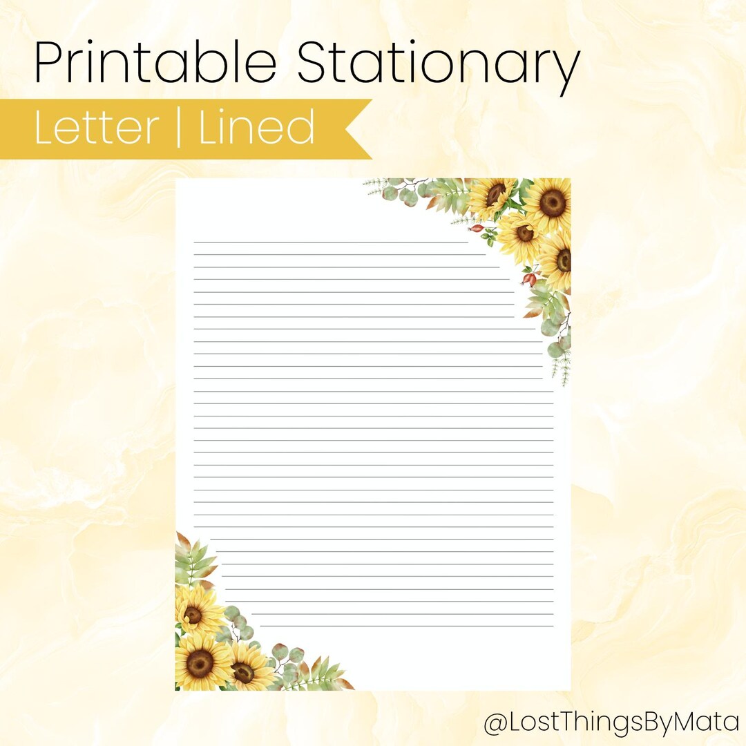 Printable Sunflower Stationery, Sunflower Writing Paper, Printable ...