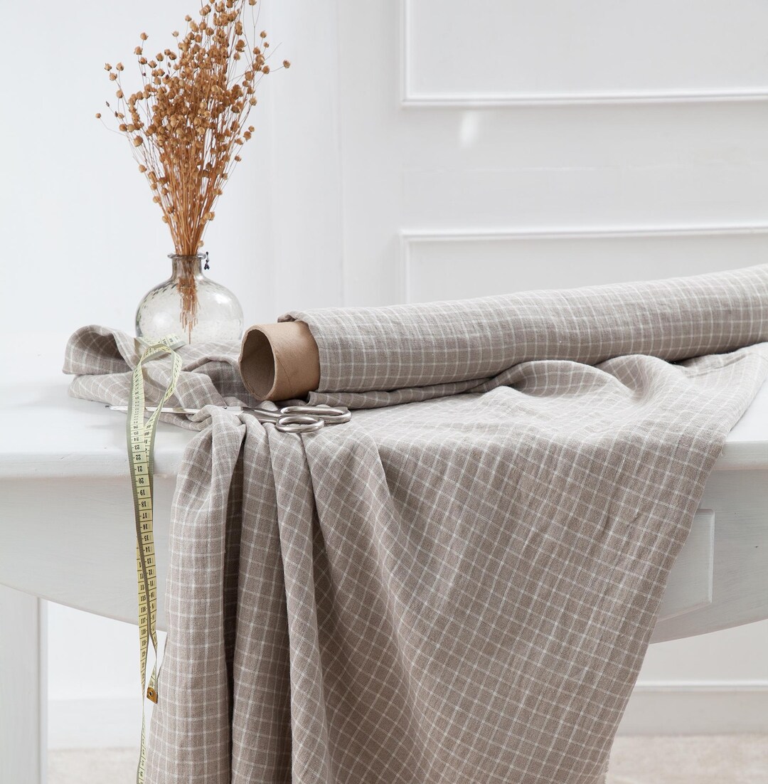Checkered Linen Fabric by the Meter/yard - Ideal for Natural Bedding ...