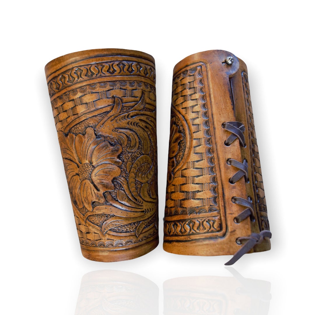 Tooled Leather Western Riding Cuffs - Etsy