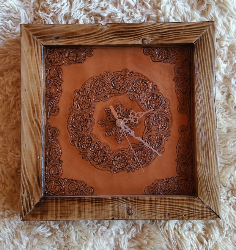 Hand Tooled, Hand Carved Wall Clock With Wooden Frame - Etsy