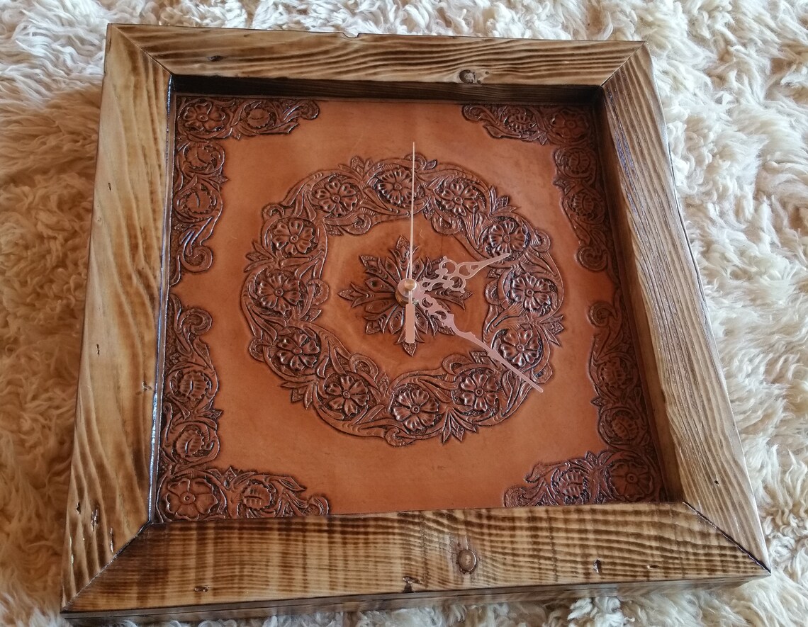 Hand Tooled, Hand Carved Wall Clock With Wooden Frame - Etsy
