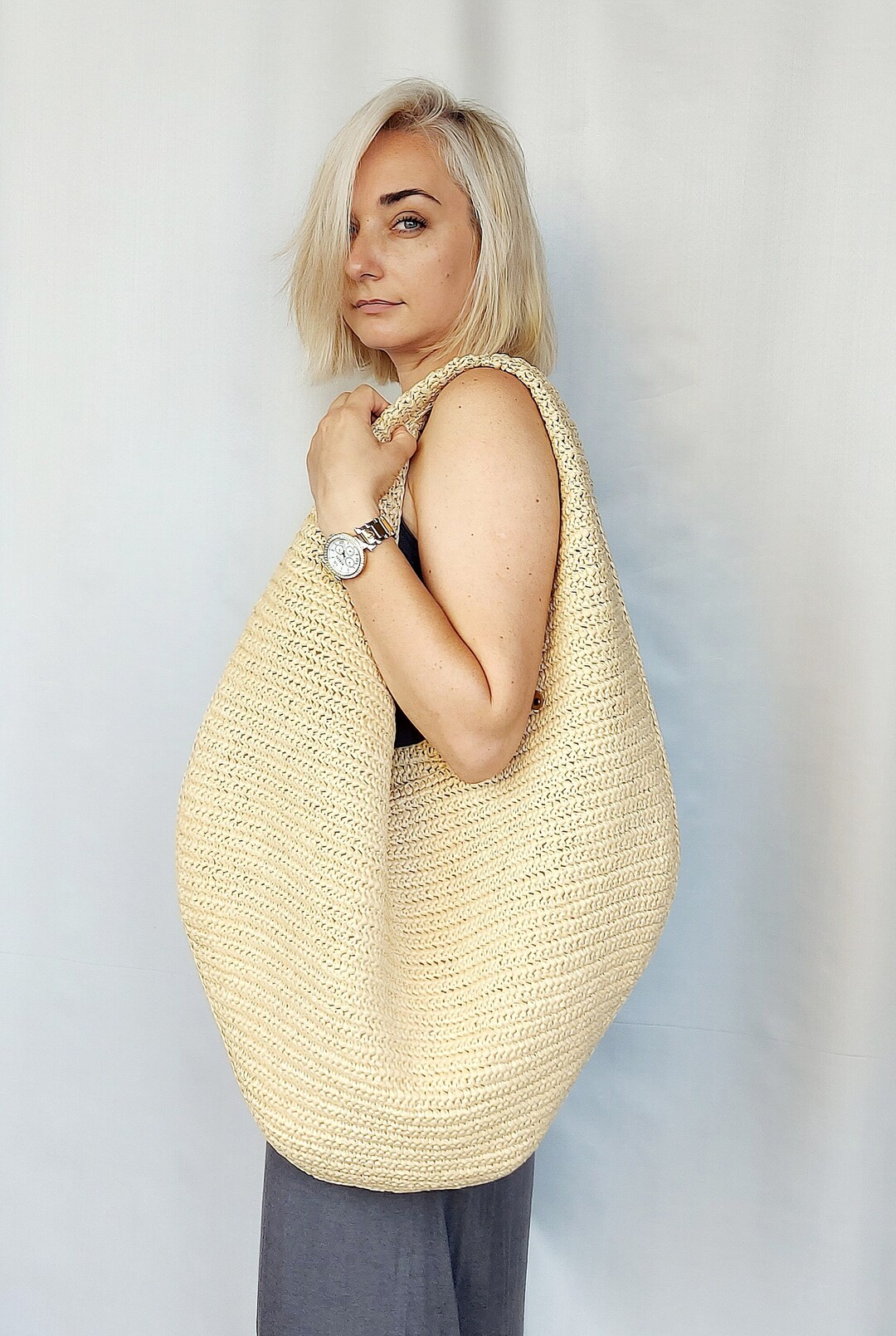 The Large Hobo Bag of Natural Raffia, Straw Shoulder Bag, Crescent ...