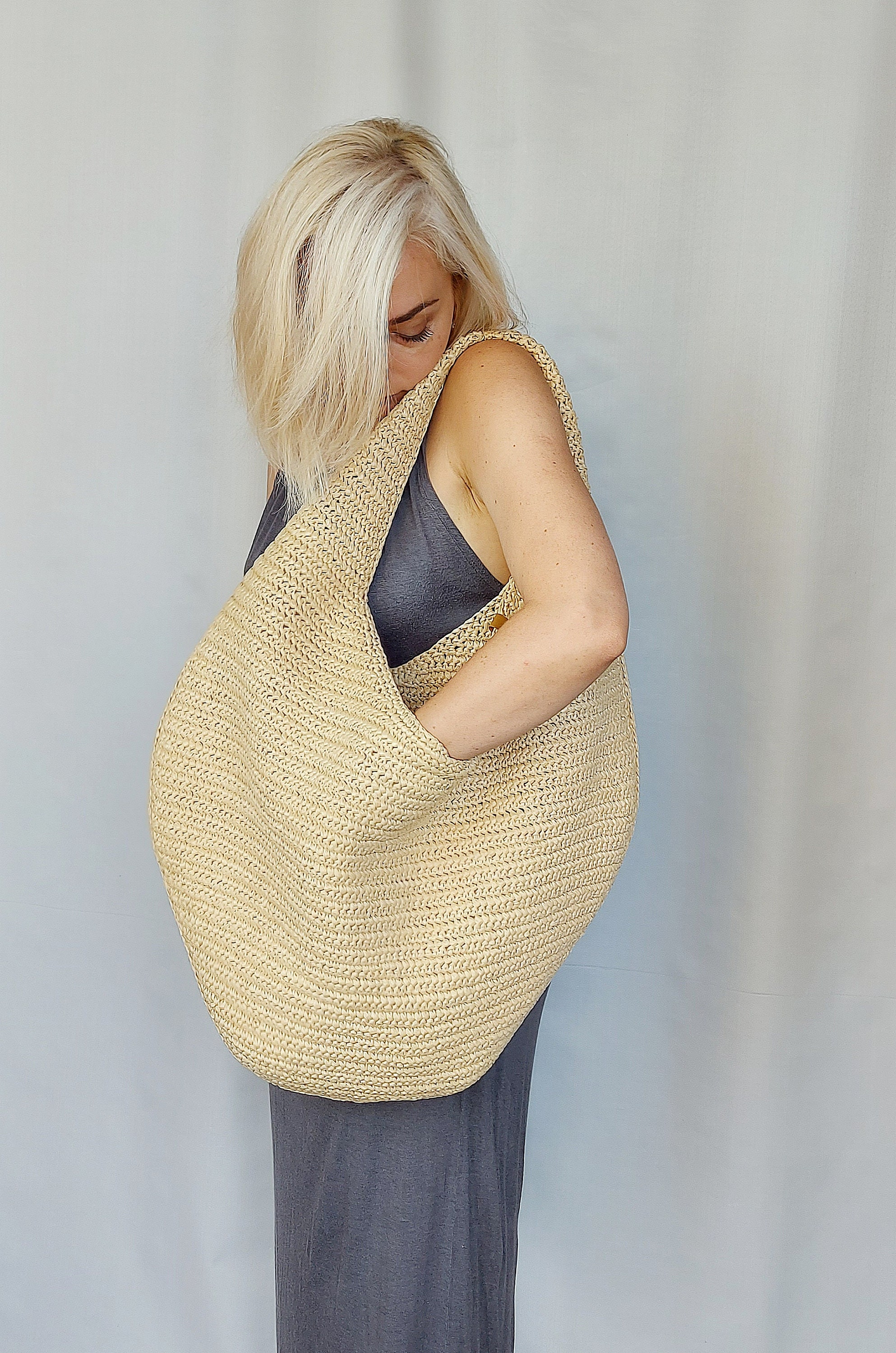 The Large Hobo Bag of Natural Raffia, Straw Shoulder Bag, Crescent ...