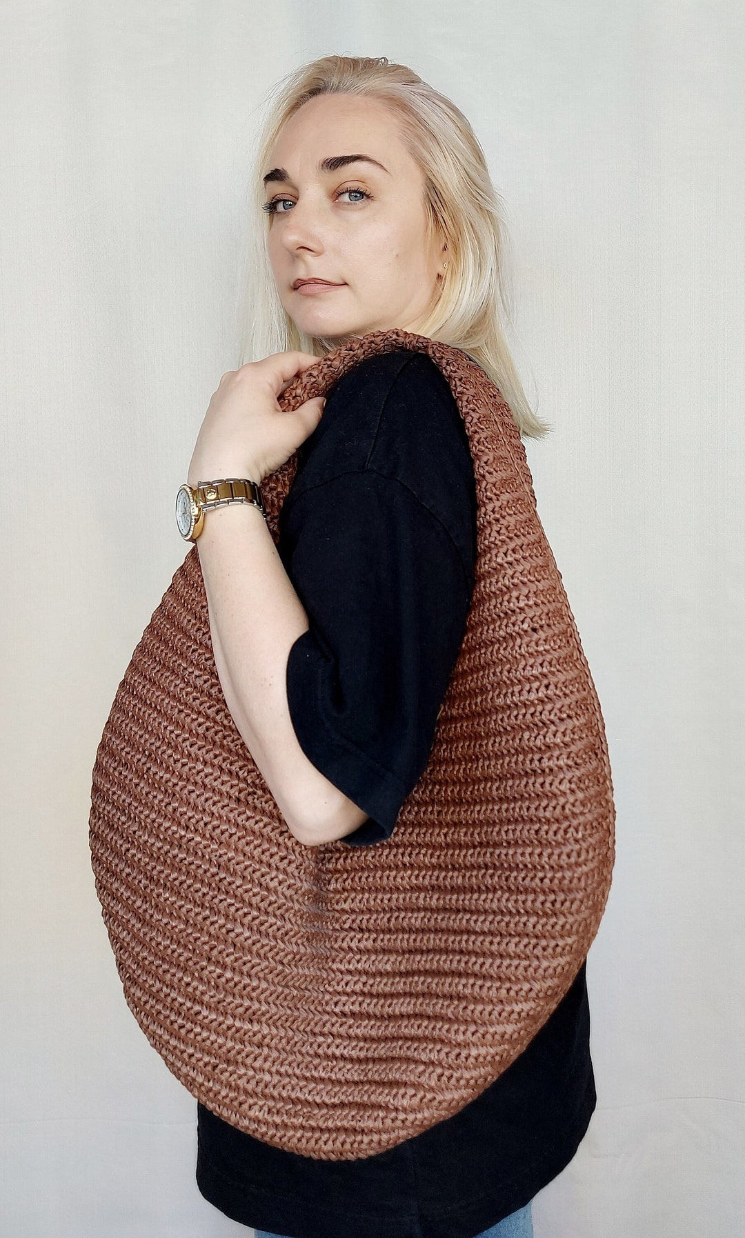 The Medium Hobo Bag of Natural Raffia, Straw Shoulder Bag, Crescent ...