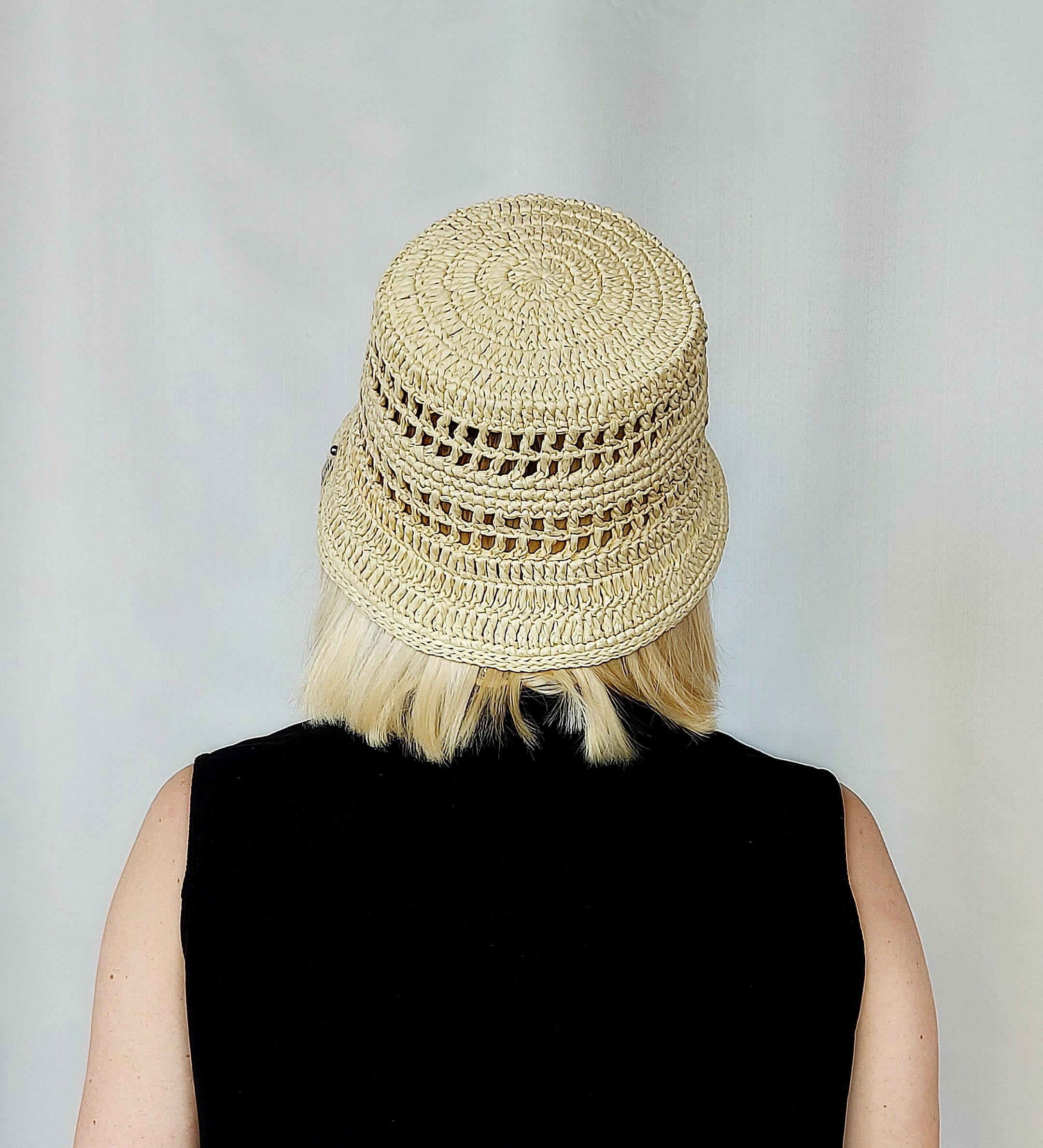 Strow Summer Bucket Hat, Crochet Straw Hat, Crochet Bucket Hat, Mesh ...