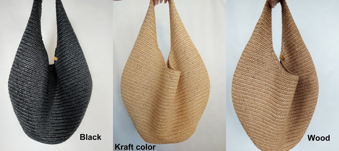 The Large Hobo Bag of Natural Raffia, Straw Shoulder Bag, Crescent ...