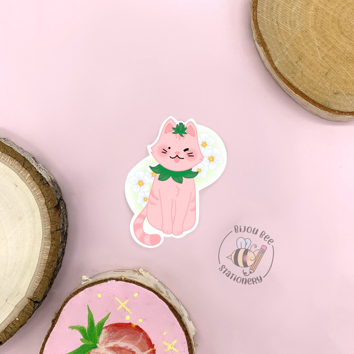 Strawberry Cat Tik Tok Matte Water Bottle Sticker Laptop - Etsy