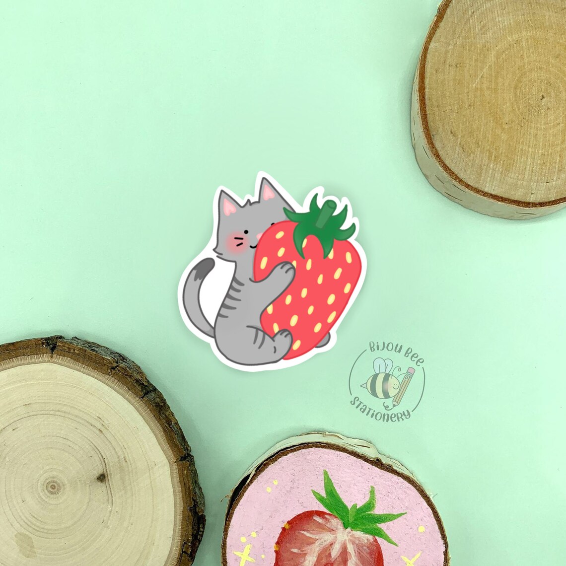 Cat Holding Strawberry, Tik Tok, Matte, Water Bottle Sticker, Laptop ...
