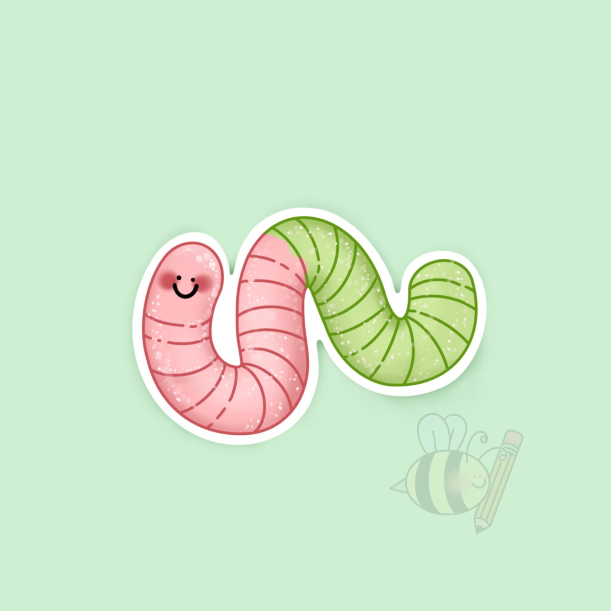 Pink & Green Gummy Worm Sticker! - Etsy