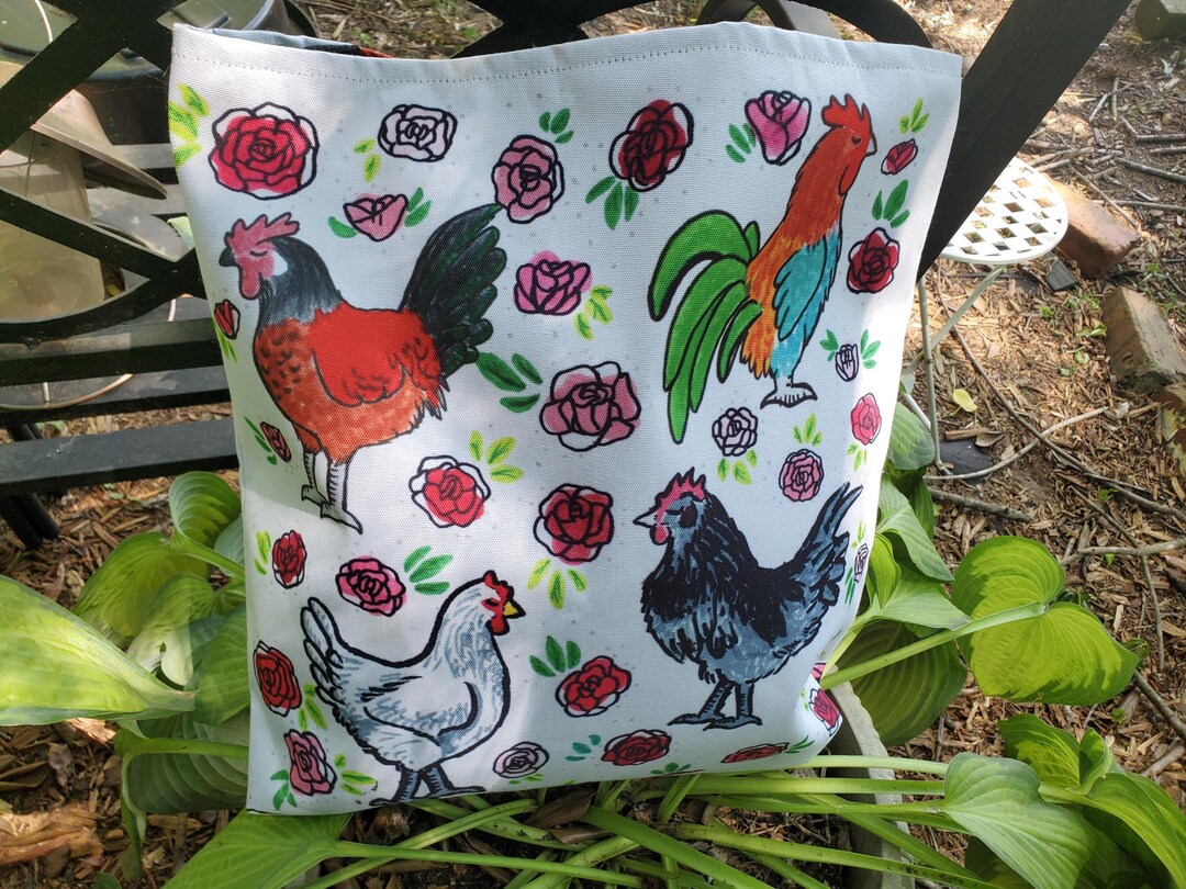 Rooster Tote Bag Cute Chicken Bag Roosters and Roses Art Tote Useful ...