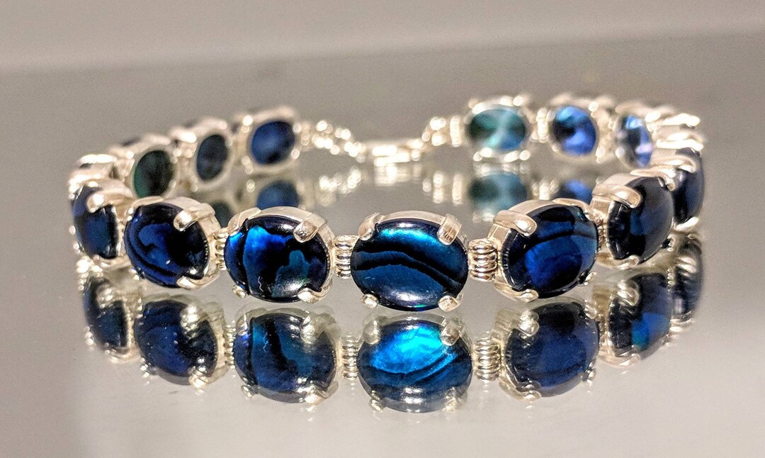 Solid Sterling Silver Natural Blue or Purple Paua Shell Bracelet 7in ...