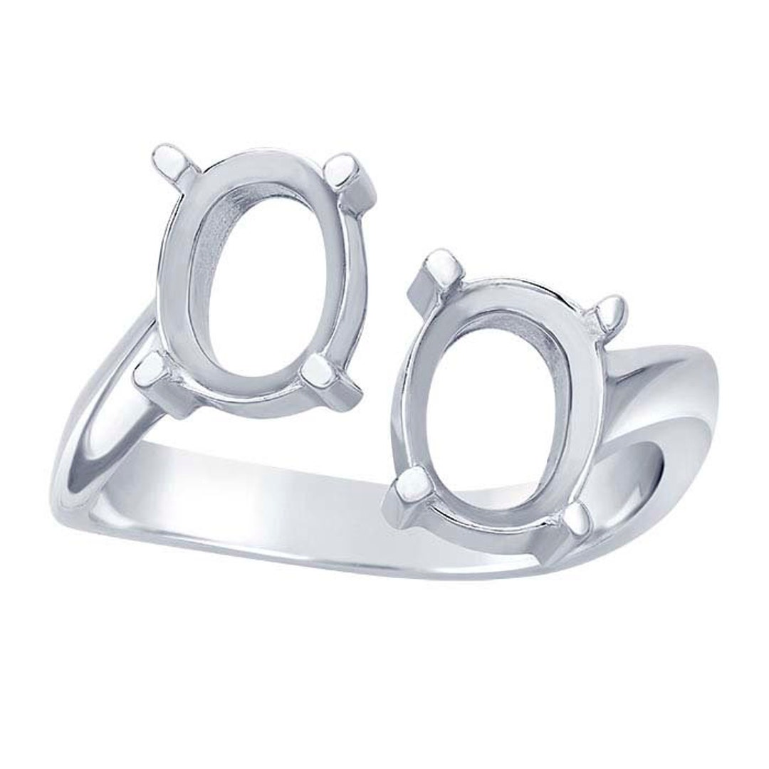 Sterling Silver 8 X 6mm Oval Bypass Ring Mounting, Faceted, 4 Prong Pre ...