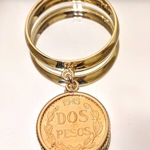Genuine 2 Dos Peso Dangle Coin Ring in Solid 14kt Gold Setting - Etsy