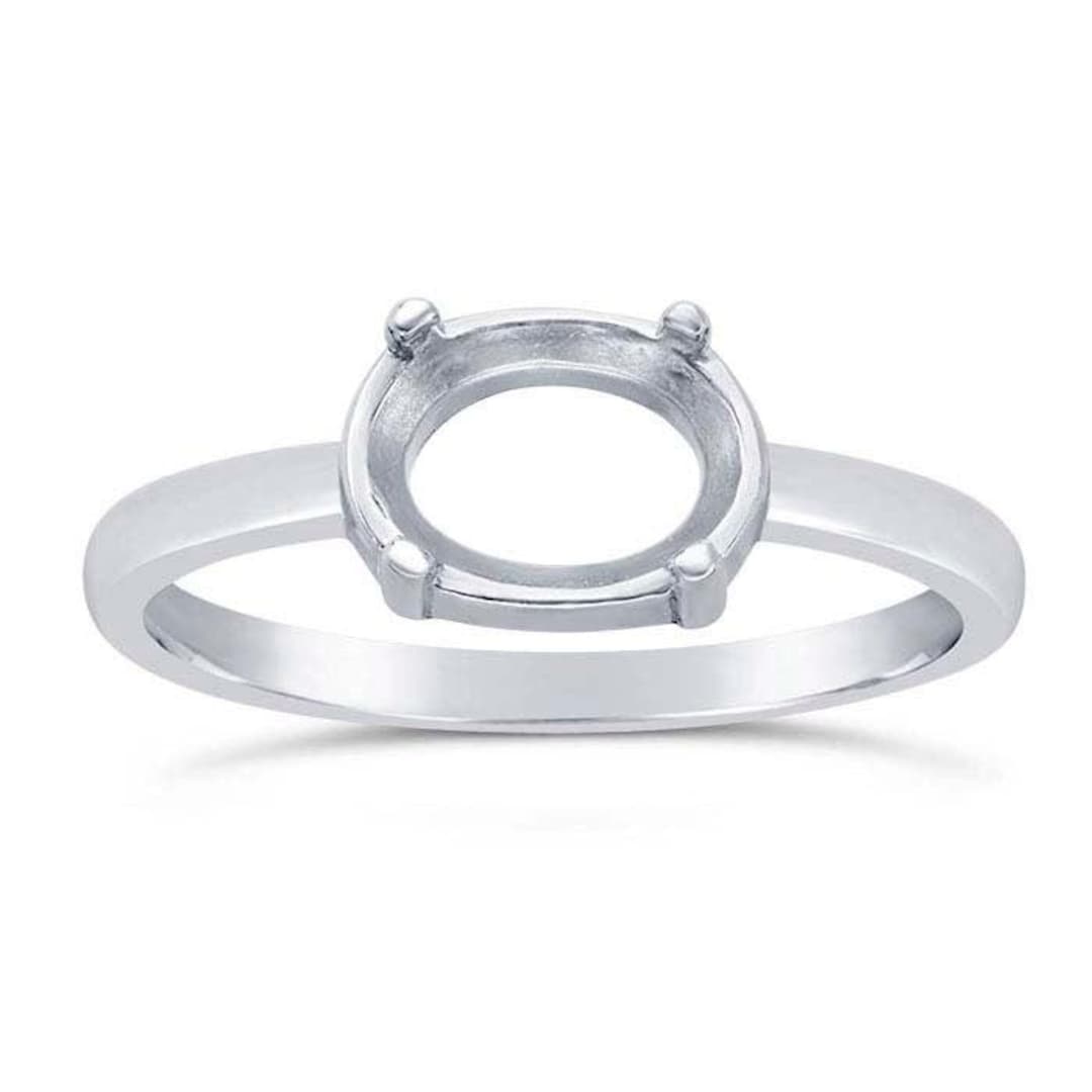 Sterling Silver Side Set Oval Ring Mounting, 6x4 to 8x6 Oval Faceted, 4 ...