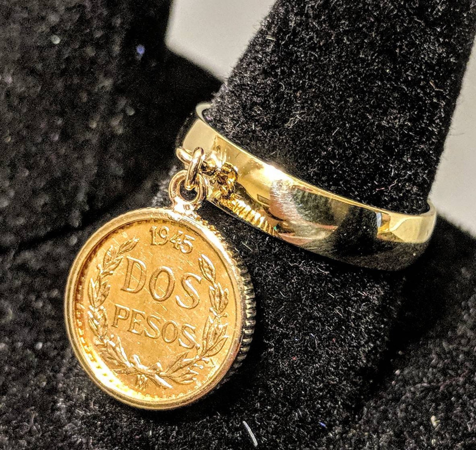 Genuine 2 Dos Peso Dangle Coin Ring in Solid 14kt Gold Setting - Etsy