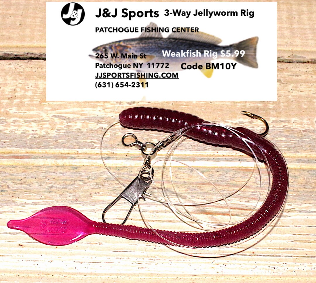 Weakfish Jellyworm Rigs- "jellyworm Drift Rig"- Purple/grape-set of 3 ...