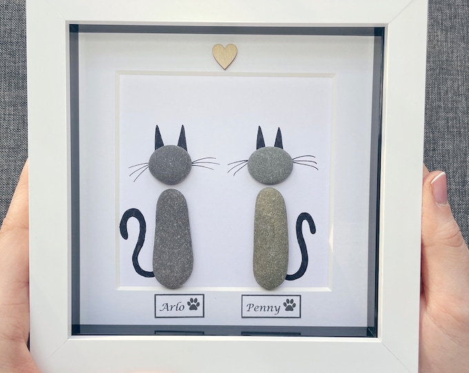 Pebble Art Cats - 5 by 7 - Frame - Cat Pebble Art - Etsy