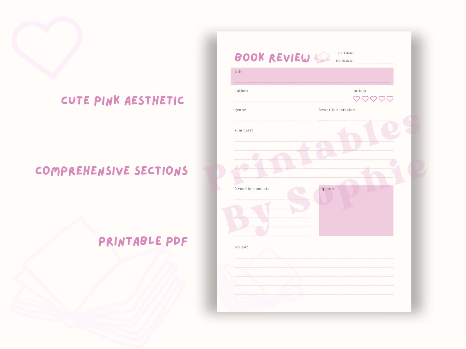 Pink Book Review Template, Cute Pink Book Review Printable, PDF ...