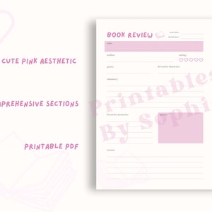 Pink Book Review Template, Cute Pink Book Review Printable, PDF ...