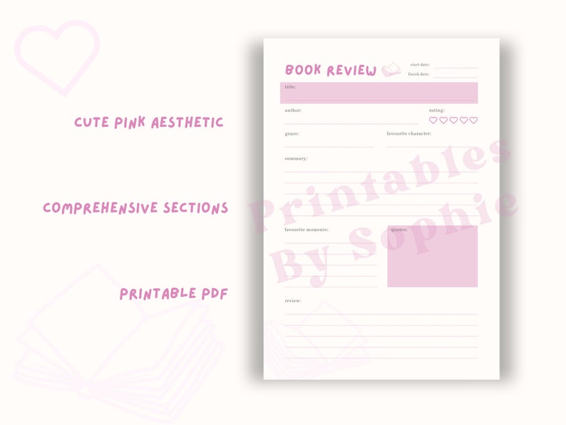 Pink Book Review Template, Cute Pink Book Review Printable, PDF ...