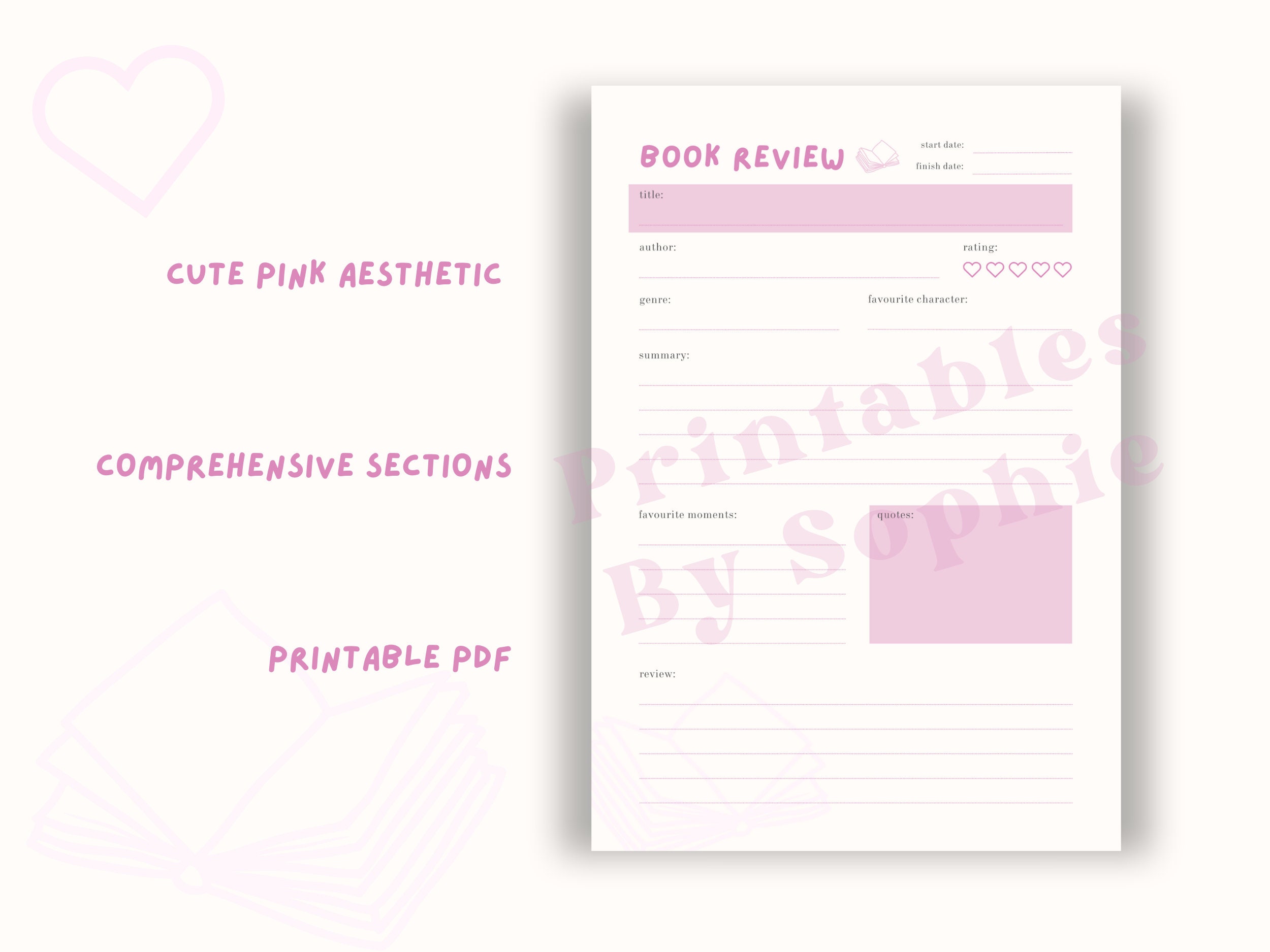 Pink Book Review Template, Cute Pink Book Review Printable, PDF ...
