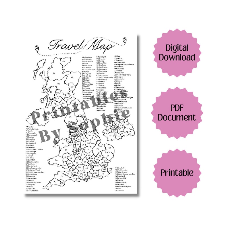 UK TRAVEL MAP | Perfect for a Travel Enthusiast | Hand Illustrated Map | Colouring in Postcode ...
