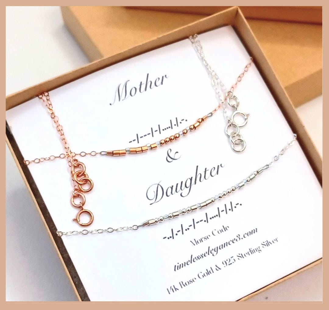Matching Mother Daughter Morse Code Necklace, Minimalist 14k Rose Gold ...