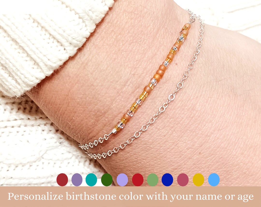 Morse Code Beaded Name Bracelet, Personalized Birthstone Birthday ...