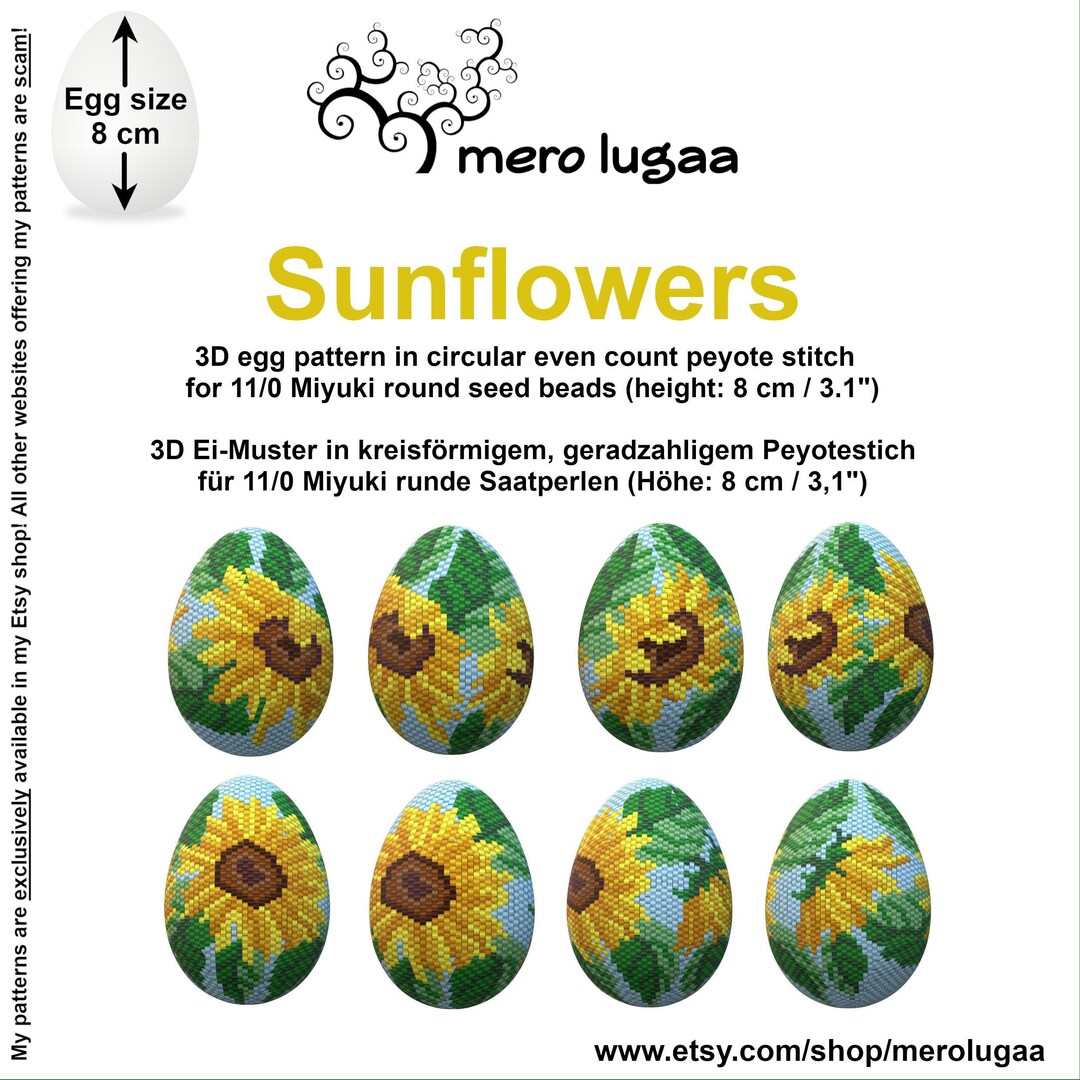 Sunflowers 8 Cm Peyote Egg / Even Count Circular Peyote / Tutorial ...