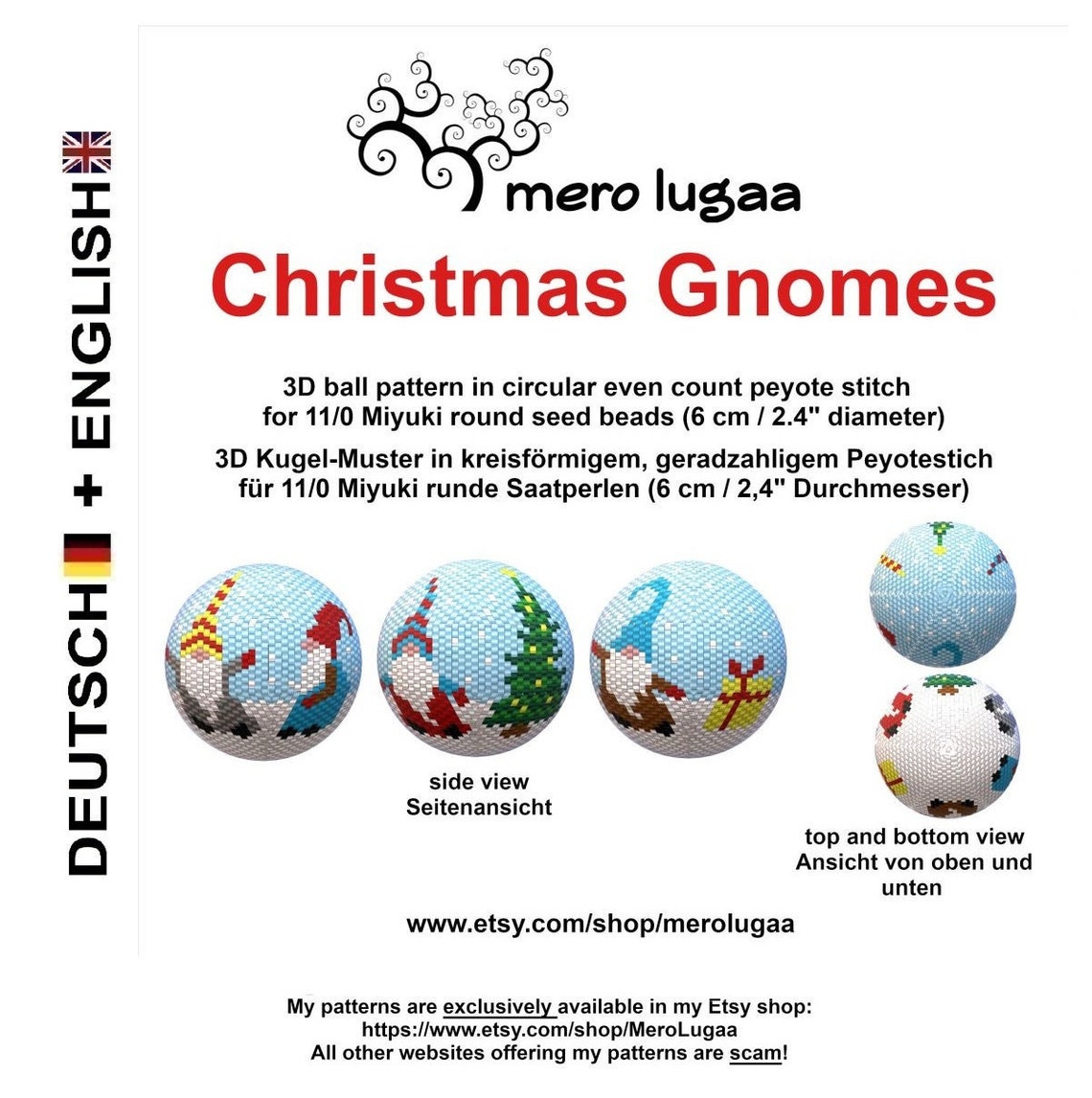 Christmas Gnomes Peyote Ball / Even Count Circular Peyote / - Etsy