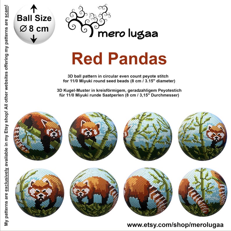 Red Pandas Peyote Ball / Even Count Circular Peyote / Tutorial / Beaded ...