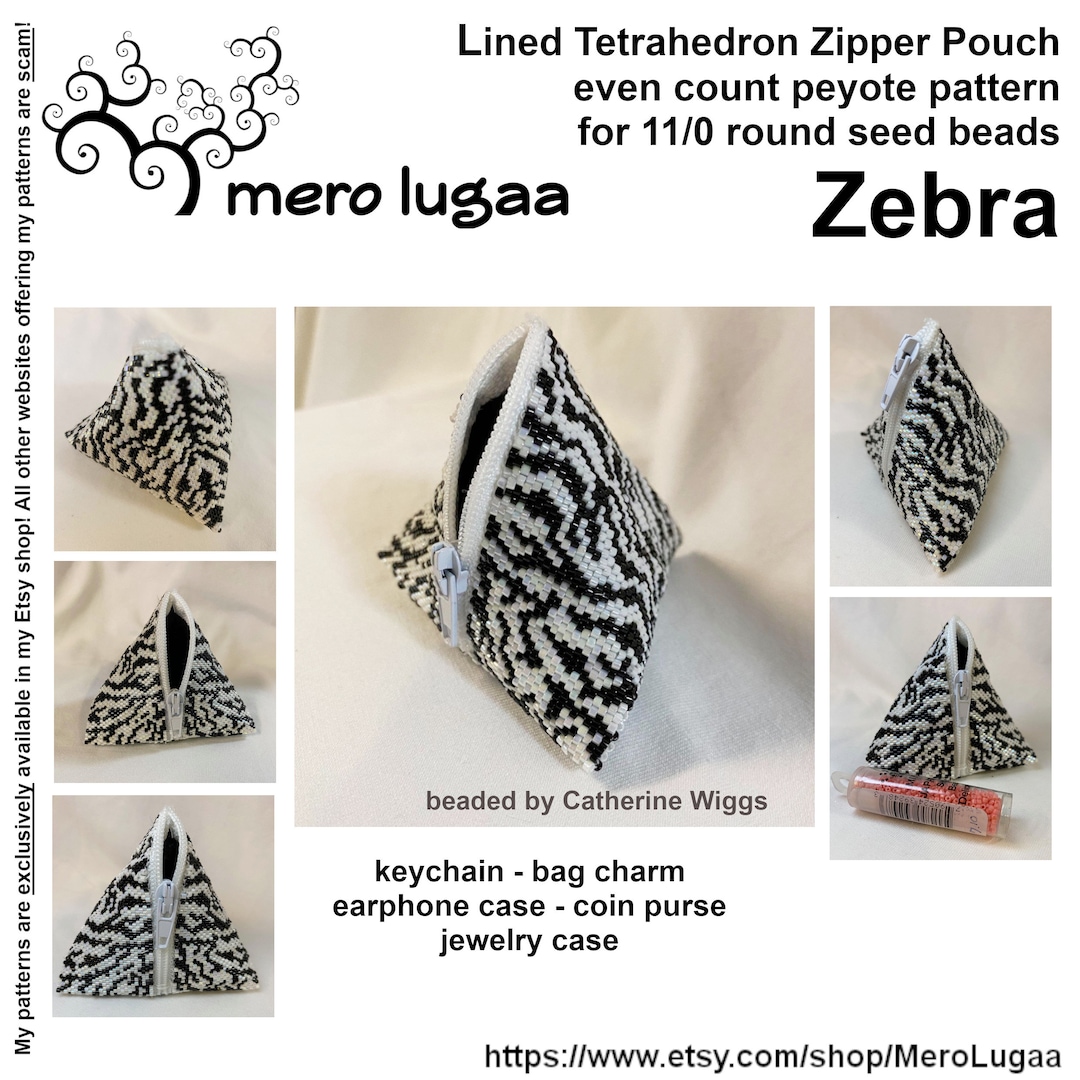 Tetrahedron Zipper Pouch Zebra/ Even Count Peyote / Tutorial ...