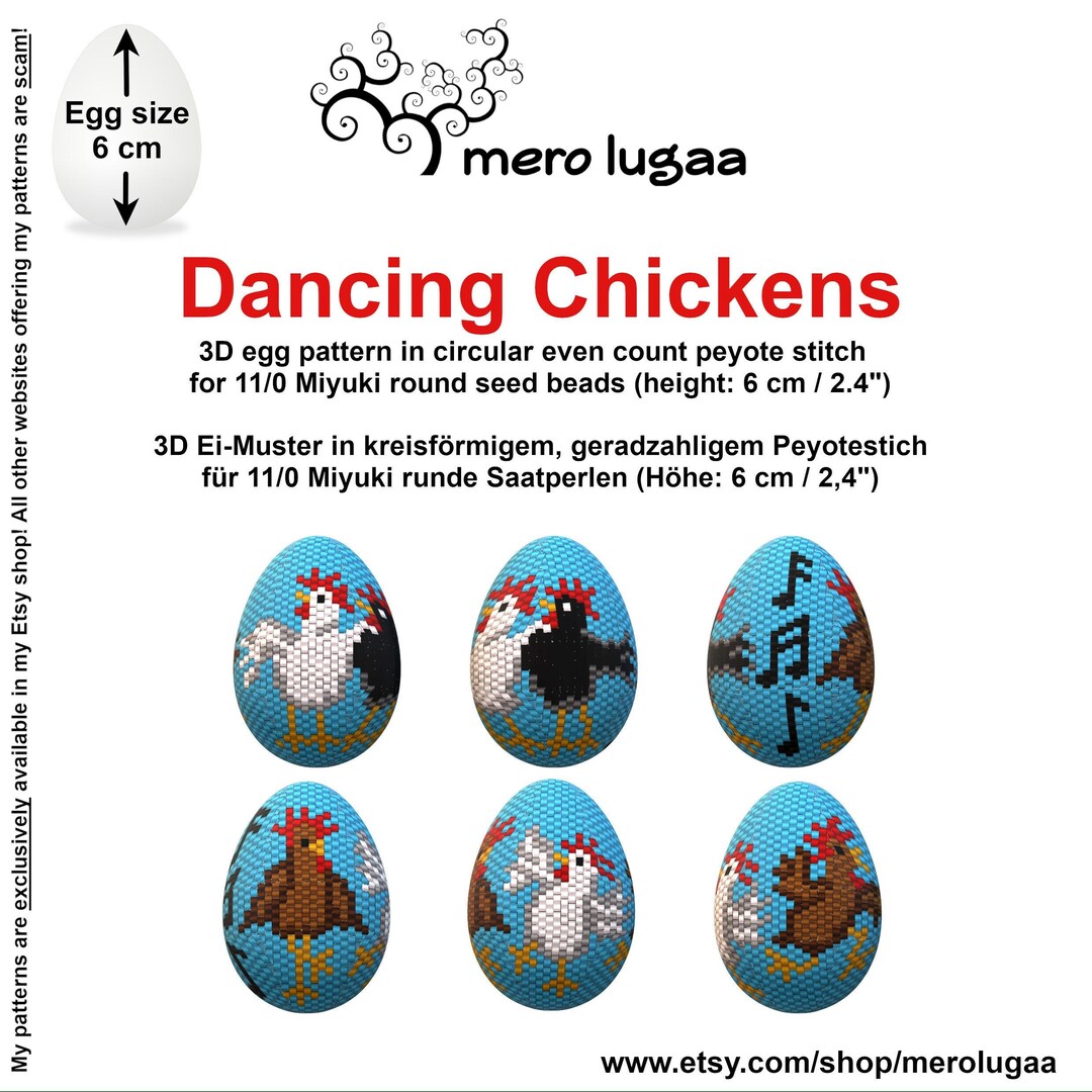 Dancing Chickens 6 Cm Peyote Egg / Even Count Circular Peyote ...