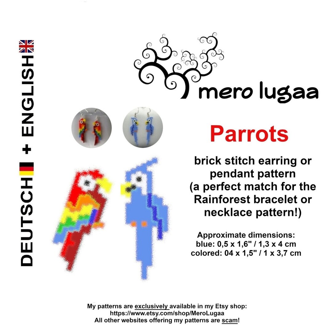 Parrots /brick Stitch Earring Pattern/ Beading Instruction / Tutorial ...