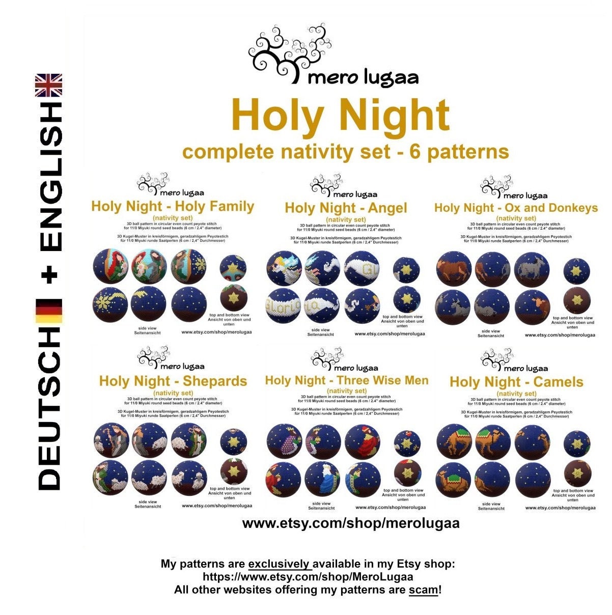 Holy Night Complete Set of 6 Ball Patterns / Even Count - Etsy