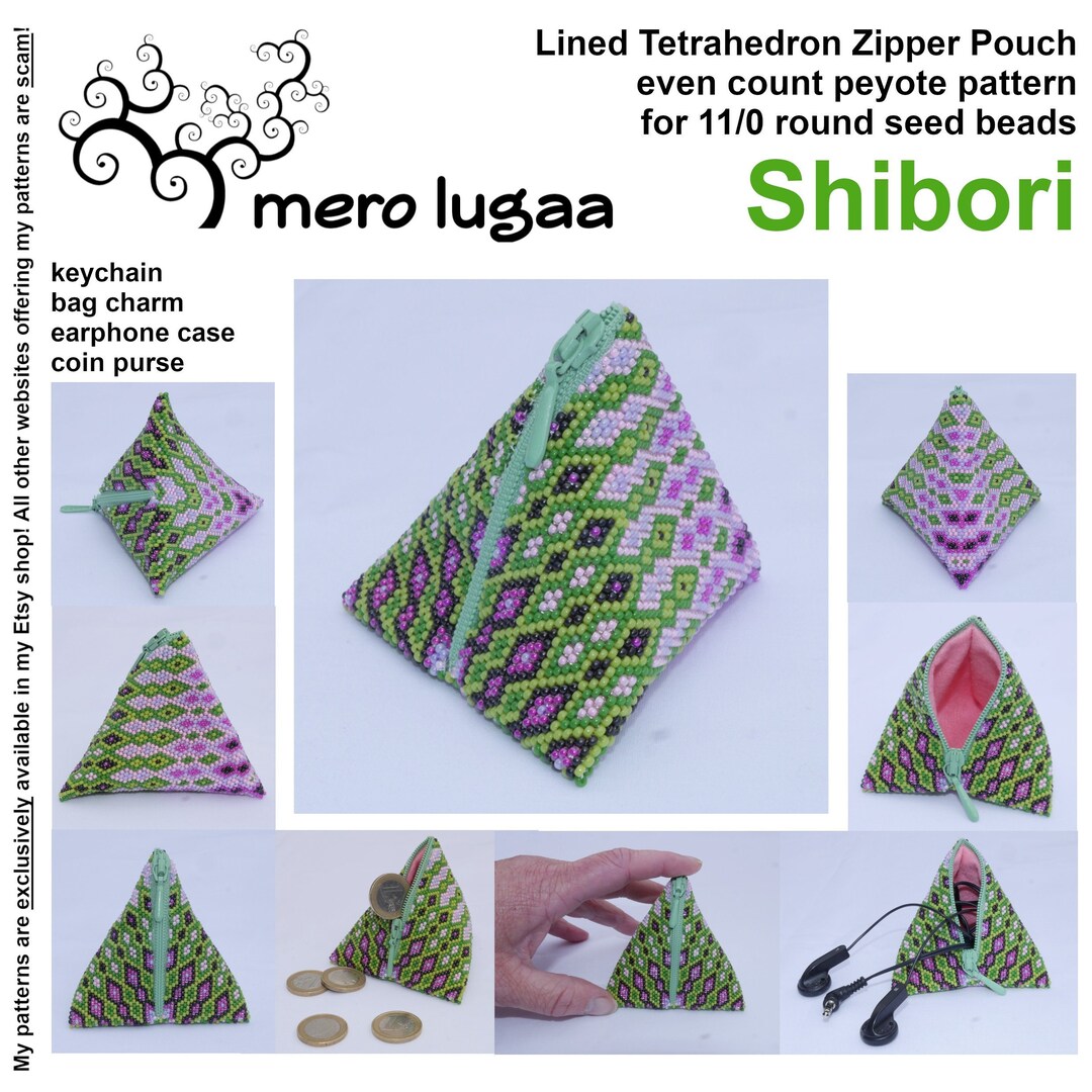 Tetrahedron Zipper Pouch Shibori / Even Count Peyote / Tutorial ...