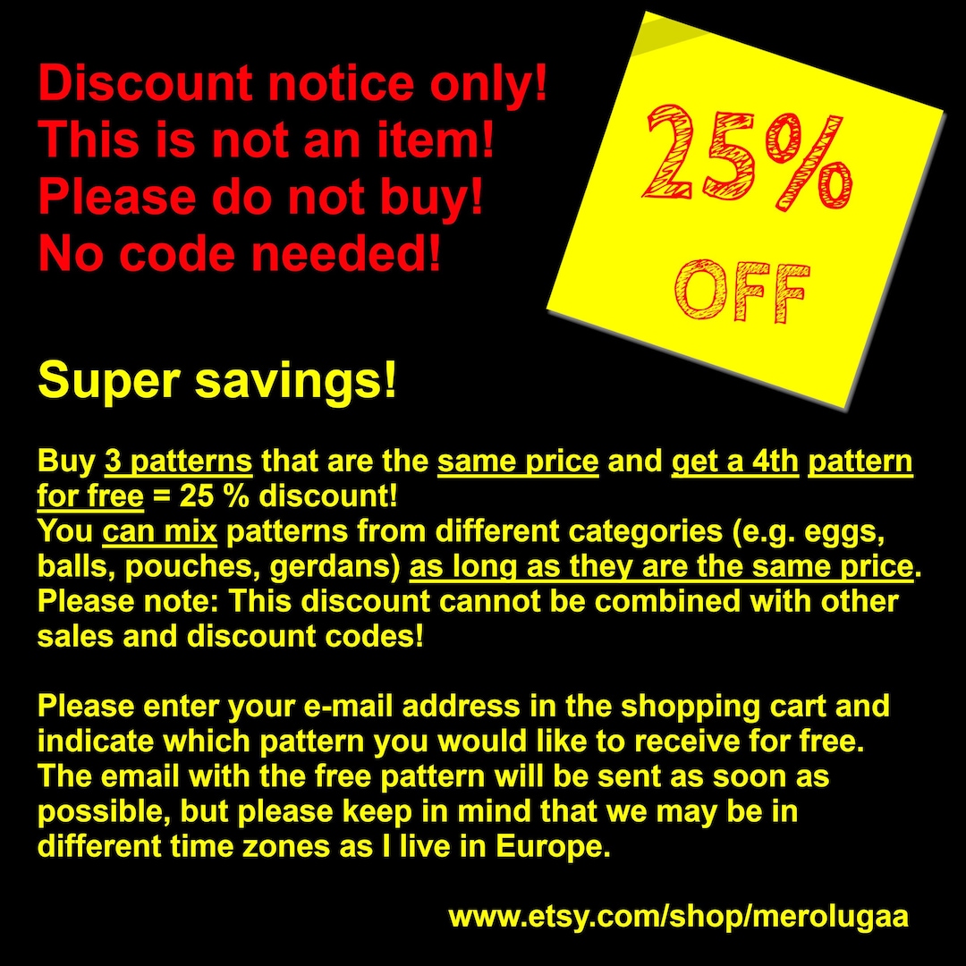 SUPER SAVINGS - Buy 3 Patterns That Cost the Same and Get 1 for Free ...