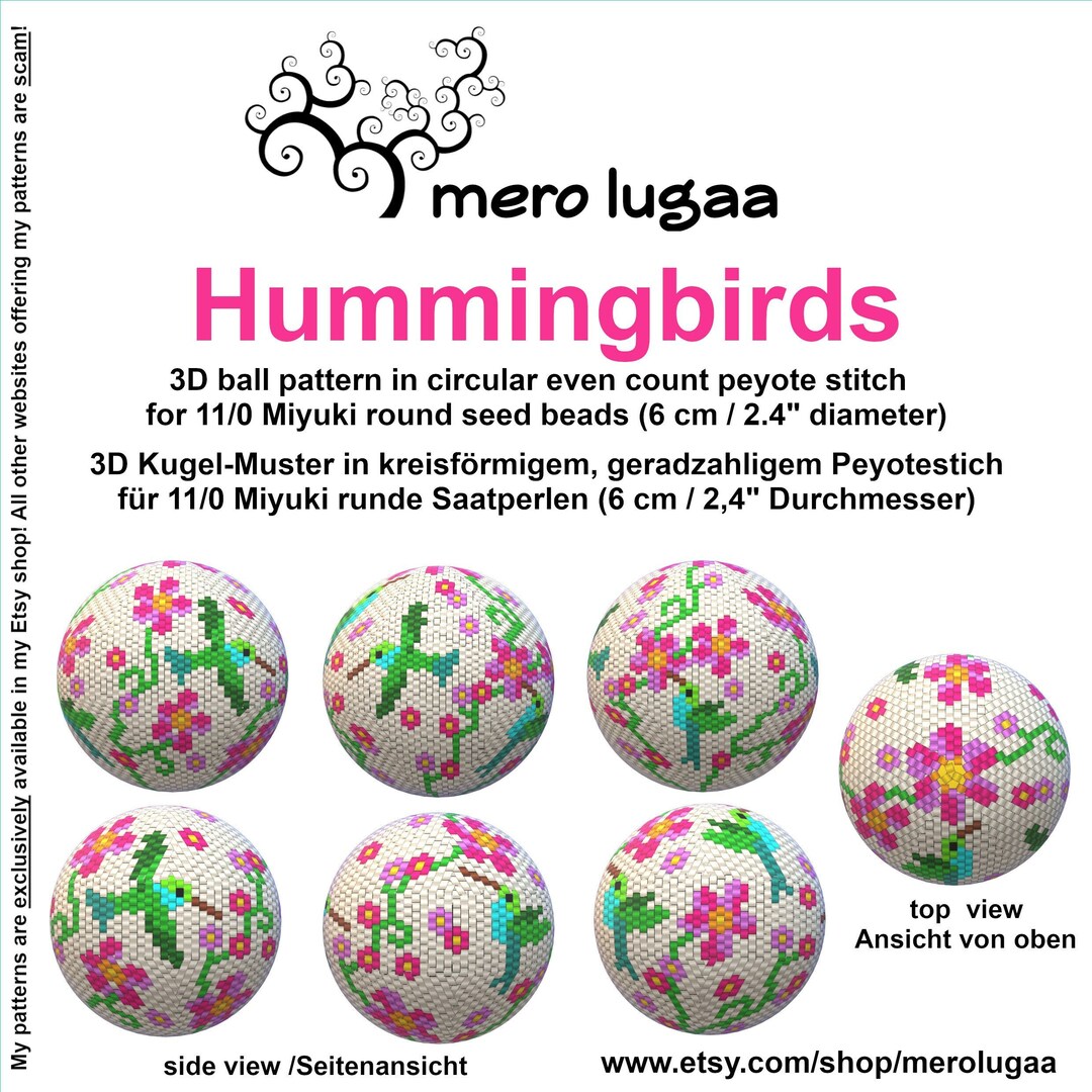 Hummingbirds Peyote Ball / Even Count Circular Peyote / - Etsy